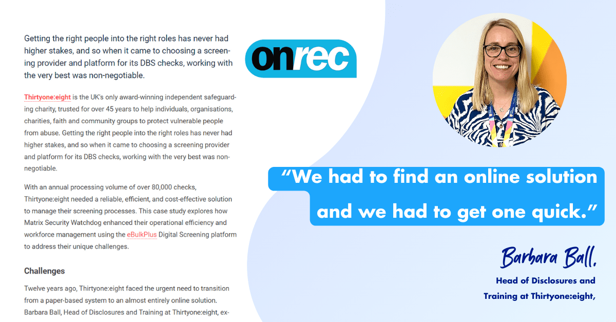 How charity organisation Thirtyone:eight Streamlined DBS Checks from a ...